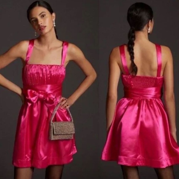 Maeve | Dresses | Maeve Anthropology Hot Pink Satin Dress New With No ...